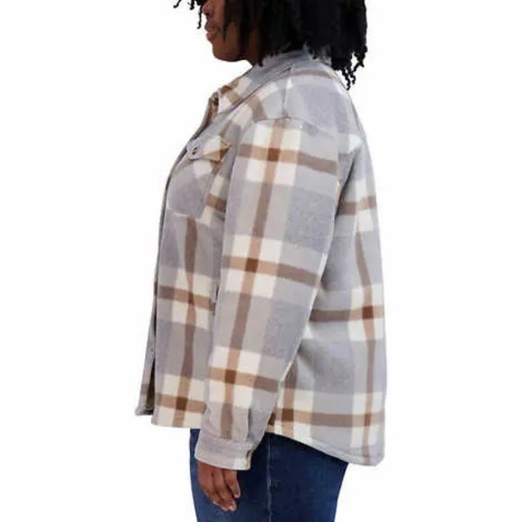 Sage | Tops | Nwt Sage Ladies Plush Plaid Shirt Jacket Grey | Poshmark